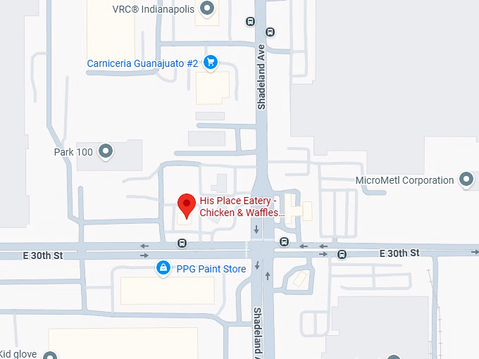 16. his place eatery chicken & waffles, ribs & soul food (6916 e 30th st) map