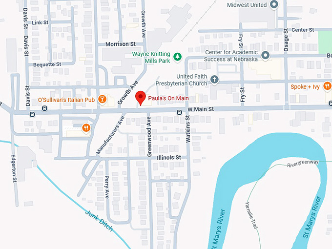 16. paula's on main map