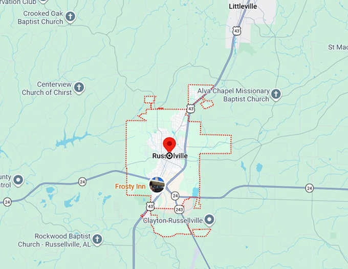 16. russellville, al map