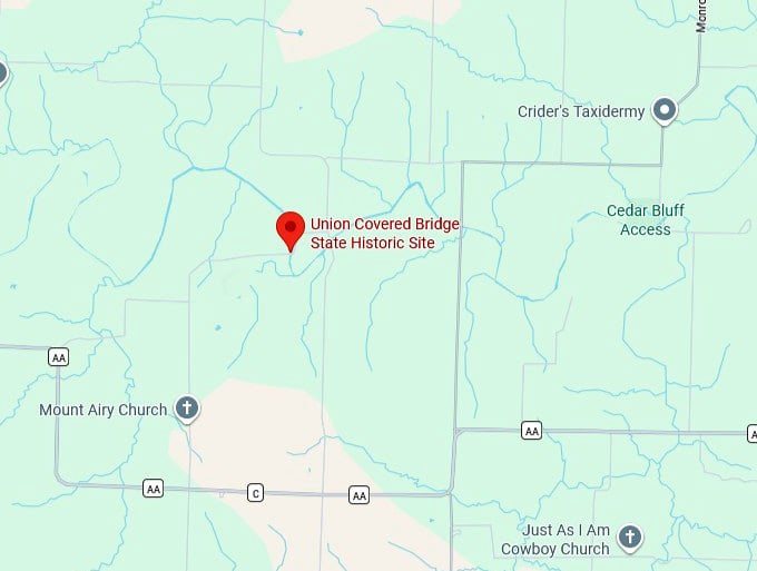 16. union covered bridge state historic site map