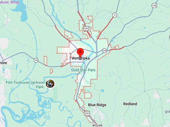 16. wetumpka, al map