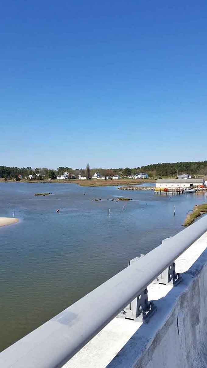 Blue sky meets bluer water at this quiet spot where the bridge offers views that make the drive worthwhile.