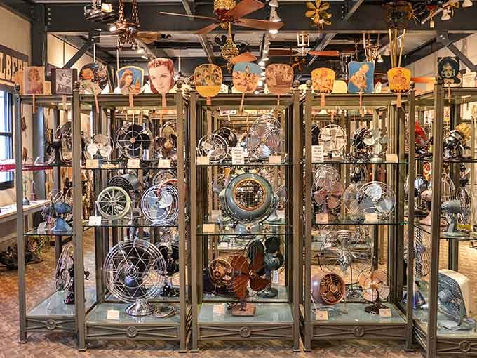 These gleaming vintage fans displayed in glass cases prove that staying cool used to be an art form.