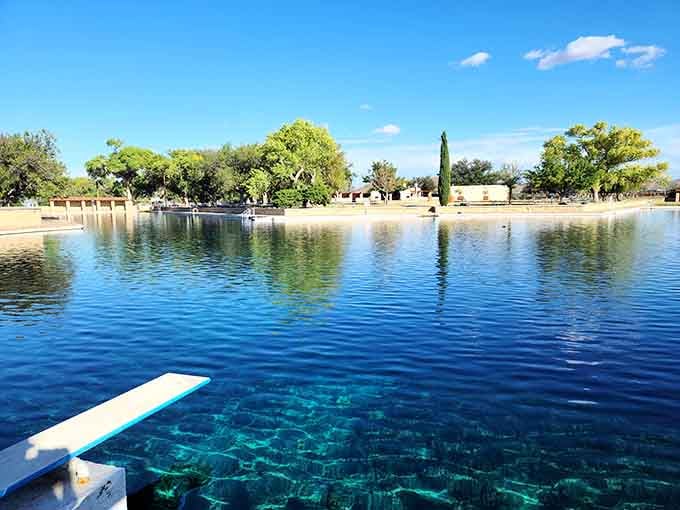 That crystal-clear water looks like someone Photoshopped the Caribbean into the desert, but it's gloriously real.