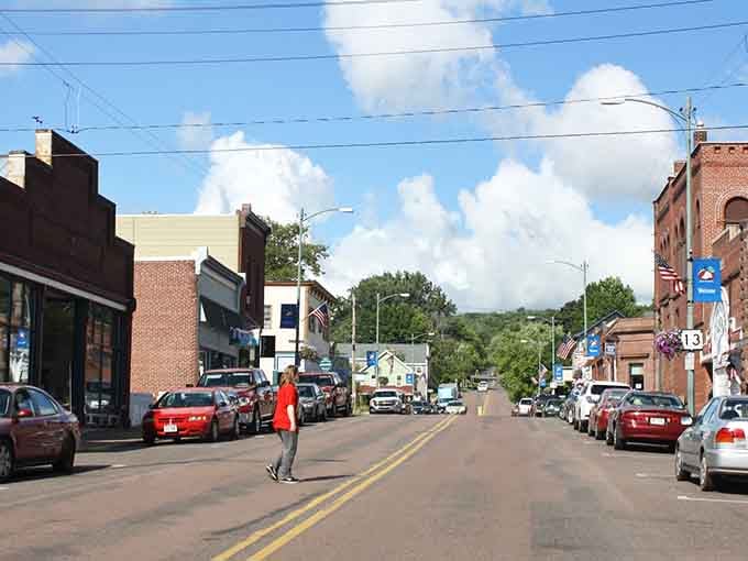 Classic brick storefronts line this main street where Lake Superior waits patiently at the end like a reward.