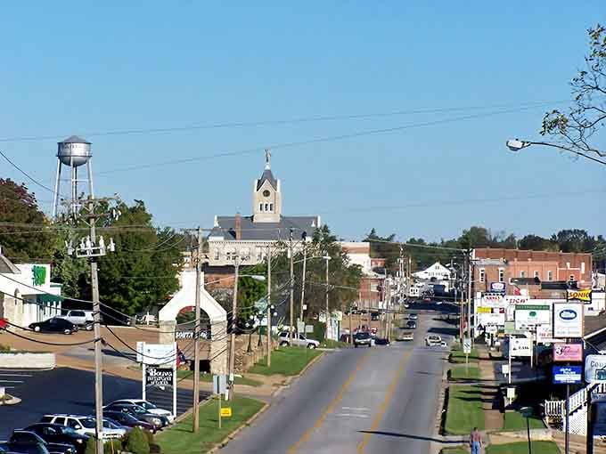 That water tower standing guard over downtown tells you everything about small-town pride and community spirit.