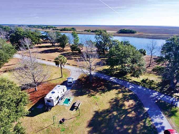 That bird's-eye view of Buck Hall tells the whole story &mdash; marsh, water, and pure coastal magic awaiting you.