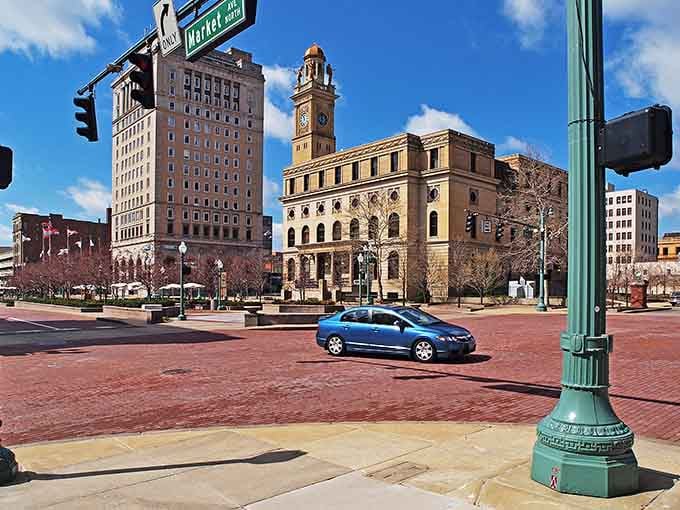 That clock tower standing proud over downtown Canton reminds you that some cities still value timeless architecture and community gathering spaces.