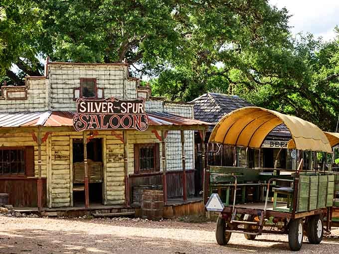That weathered Silver Spur Saloon sign and covered wagon make you want to order a sarsaparilla immediately.