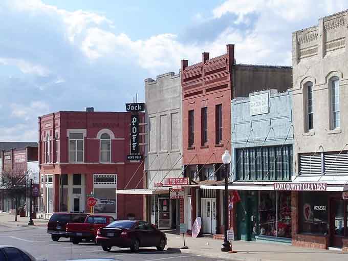 Downtown Ennis looks like someone colorized an old photograph and brought it to life with charm.