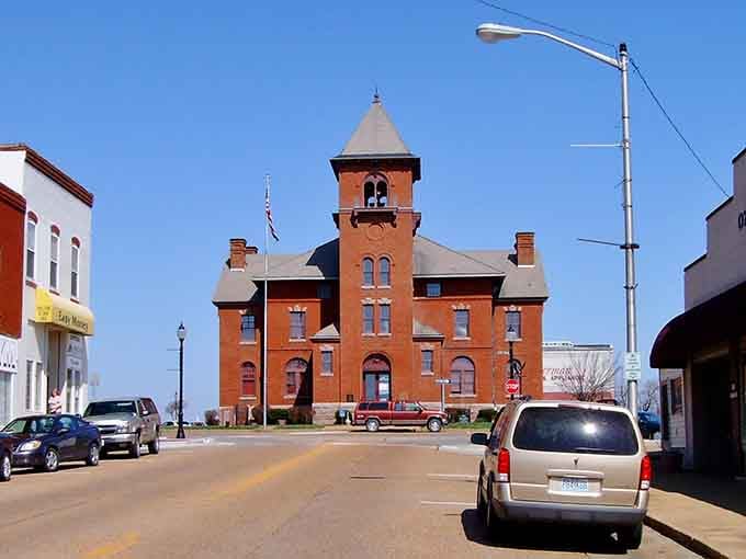 That red brick courthouse tower stands proud like a lighthouse guiding you to small-town tranquility and charm.