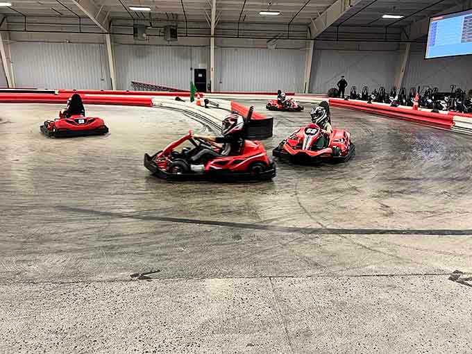 Electric karts carve through corners with the precision of a surgeon and the speed of your grandkids leaving Sunday dinner.