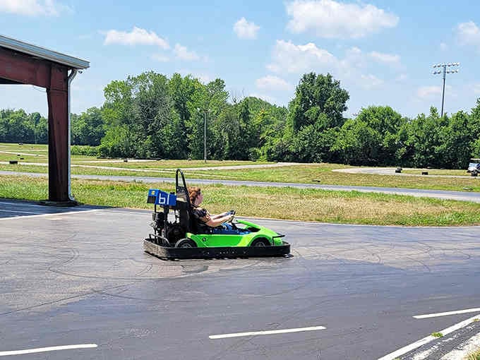 That bright green kart against blue skies proves racing outdoors beats any video game you've ever played.