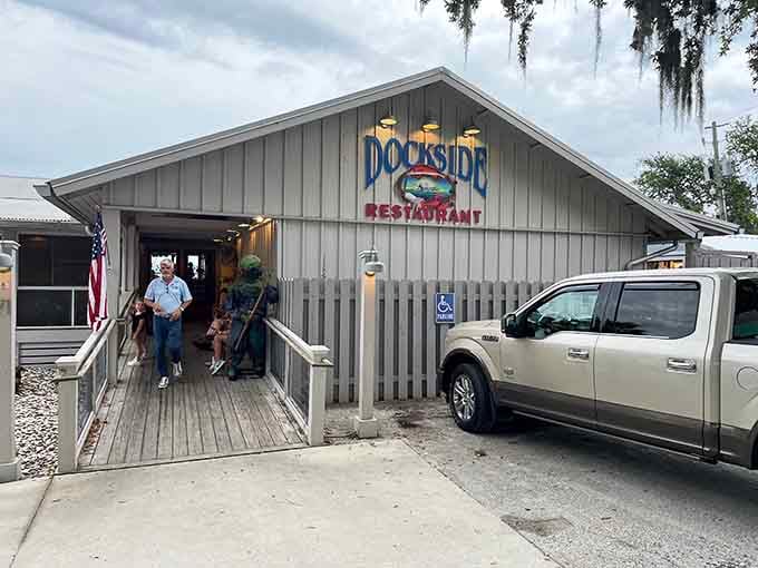 That wooden walkway leading to fresh seafood is like the yellow brick road, except better because there's shrimp.