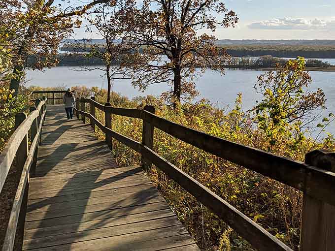 This wooden boardwalk winds above the Mississippi River like nature's own highway to heaven with endless views.