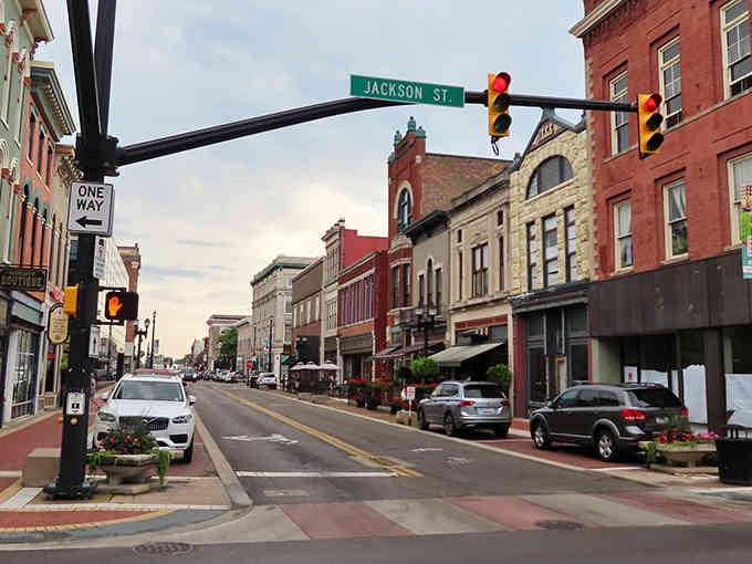 Downtown Muncie's Jackson Street captures that classic Main Street America vibe where history meets everyday life beautifully.