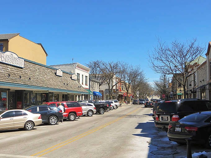 Downtown Naperville stretches out under brilliant blue skies, where colorful storefronts invite you to explore every charming corner.