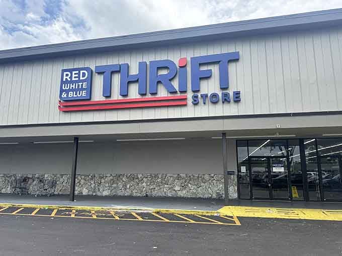 That bold patriotic signage tells you everything: this warehouse-sized treasure trove means serious business for bargain hunters.