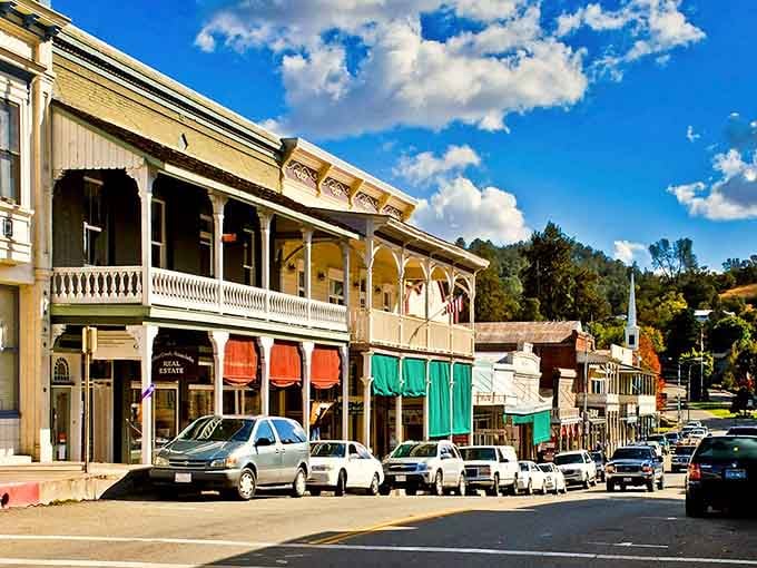 Those colorful awnings and Victorian balconies make this Gold Rush street look like a movie set come to life.
