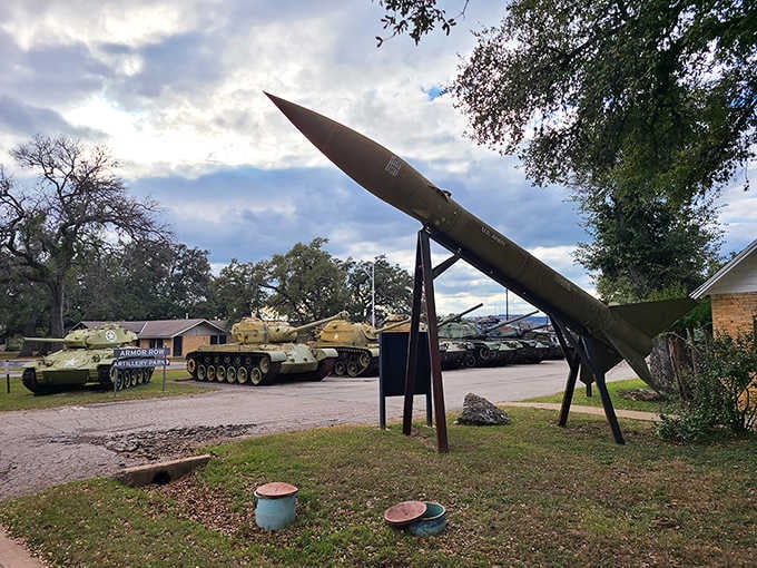 That missile pointing skyward reminds you this isn't your average backyard collection of military memorabilia and memories.