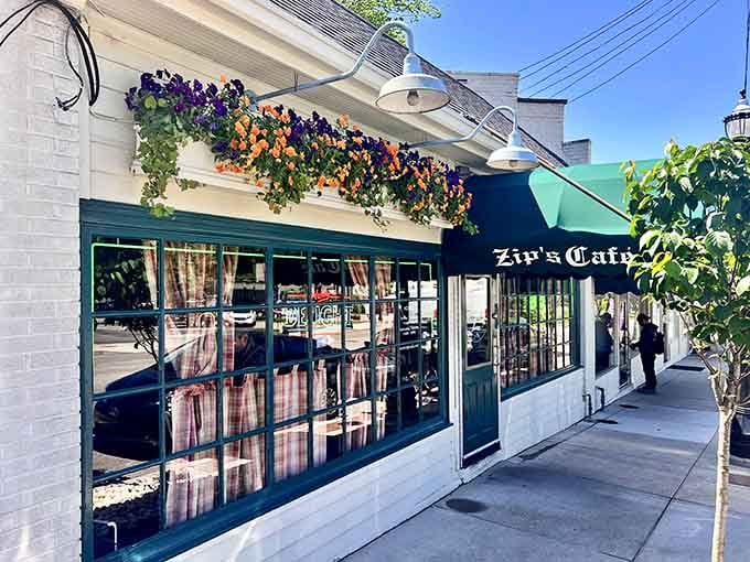 Those green awnings and hanging flowers announce you've arrived at burger heaven in Mt. Lookout, Cincinnati.