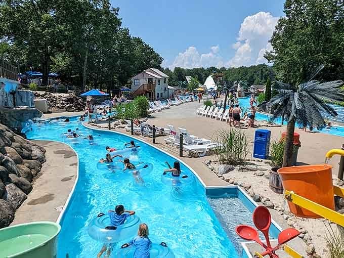The lazy river winds through paradise, proving that sometimes the best journey has no destination whatsoever.