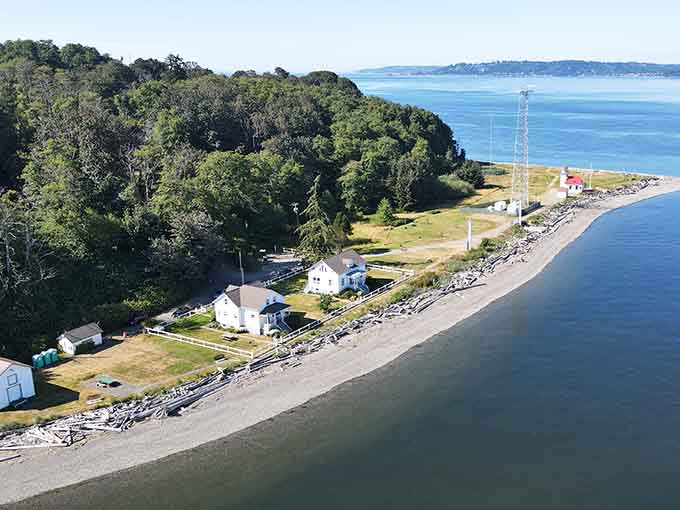 Vashon Island's shoreline stretches out like nature's welcome mat, complete with lighthouse and Pacific Northwest charm.