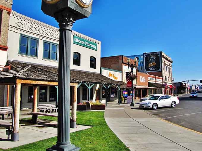 Classic storefronts and vintage lampposts line this charming main street where neighbors still gather for genuine conversation.