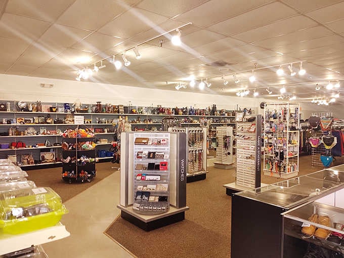 Spotless shelves, glittering collectibles, and a dedicated watch display &mdash; this place means serious thrifting business.