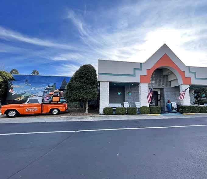 That vintage orange truck out front isn't for sale&mdash;it's just showing off the treasures waiting inside this legendary lost luggage emporium.