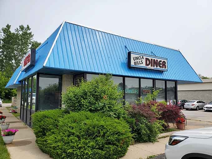 That brilliant blue roof practically glows like a beacon calling you home for breakfast and comfort.