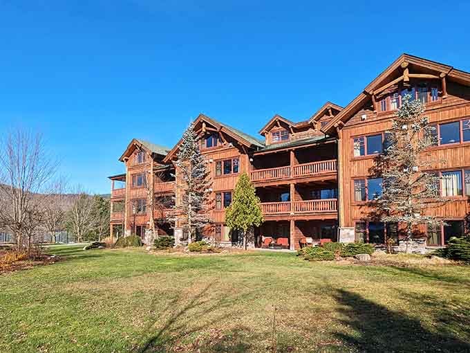 This timber beauty rises from the Adirondack landscape like a luxury cabin that won the lottery.
