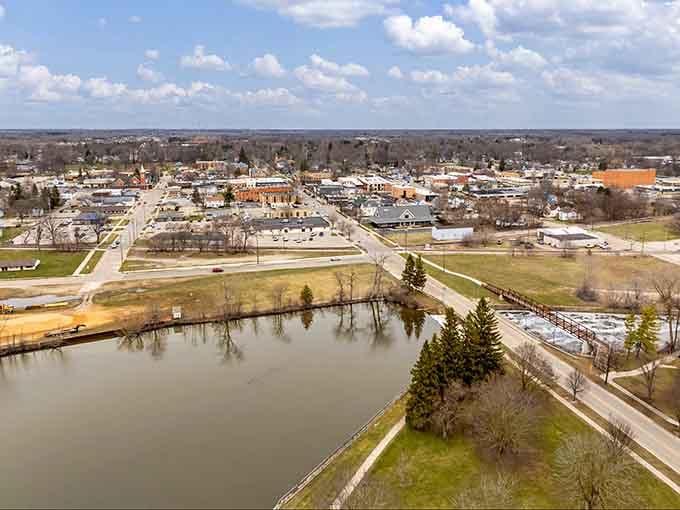 From above, the Pine River winds through town like nature's own retirement plan, peaceful and perfectly affordable.