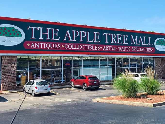 The Apple Tree Mall's inviting entrance and landscaping prove treasure hunting can happen in style and comfort.