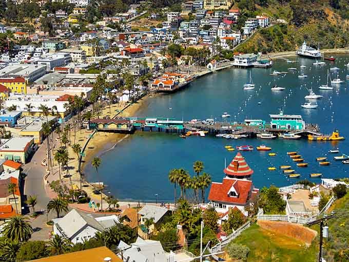 Avalon's colorful waterfront wraps around the bay like a Mediterranean village that wandered west and stayed forever.