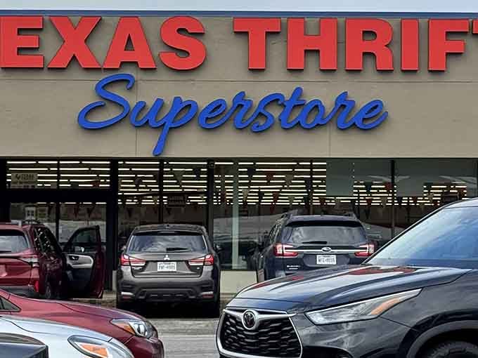 The parking lot tells the whole story: when people drive this far for thrift shopping, you know something special's happening inside.