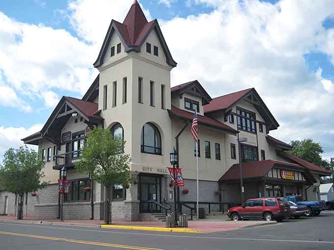 This storybook city hall tower makes you wonder if Biwabik secretly borrowed its blueprints from a Bavarian village.
