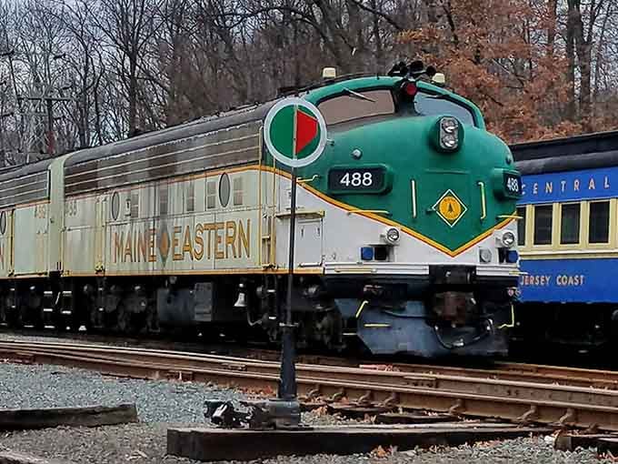 That vintage diesel locomotive isn't just sitting pretty, it's ready to show modern trains how it's done.