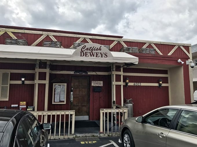 The charming red barn-style facade welcomes you like an old friend ready to serve up some serious catfish.