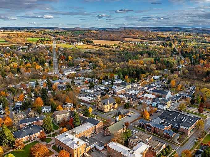 From above, autumn paints this lakeside town in shades that would make any artist jealous beyond words.