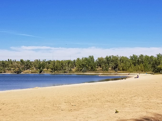 That pristine sand stretches endlessly along blue water, proving beaches aren't just for ocean lovers anymore.