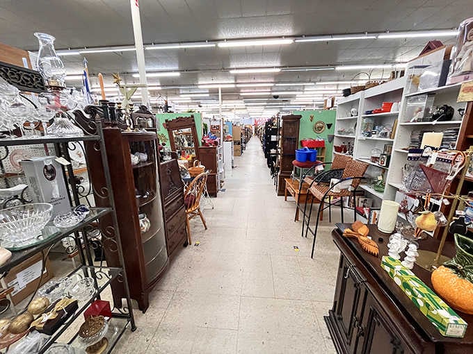 Endless aisles stretch before you like a time traveler's dream, packed with memories waiting to be rediscovered.