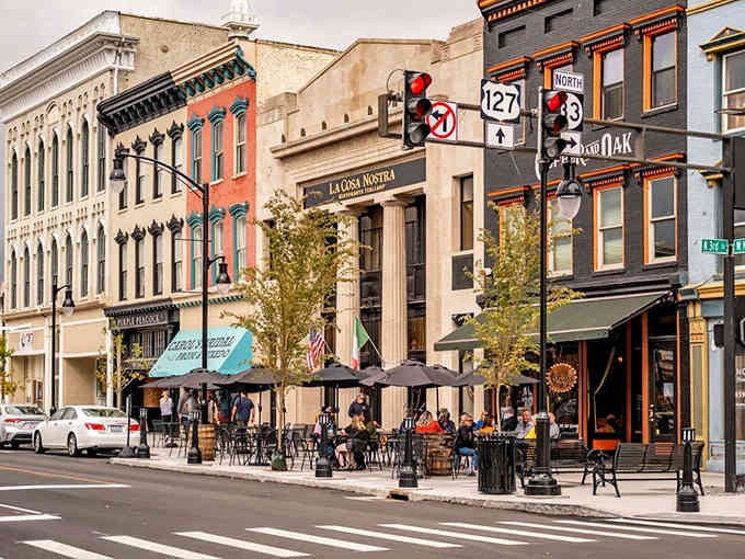 Sidewalk cafes and historic facades create the kind of Main Street America scene that makes you slow down.