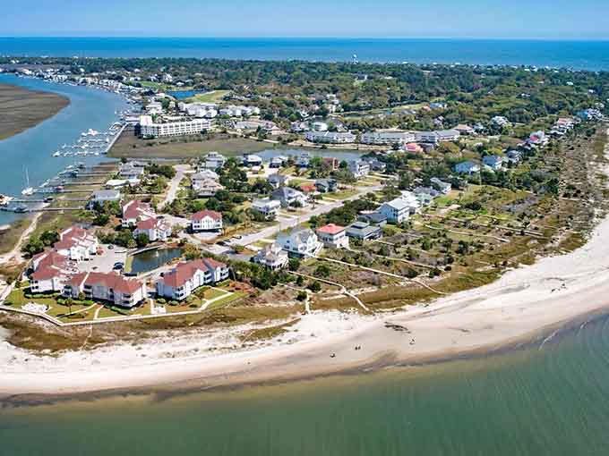 From above, this barrier island reveals its perfect balance of marsh, forest, and pristine coastline.
