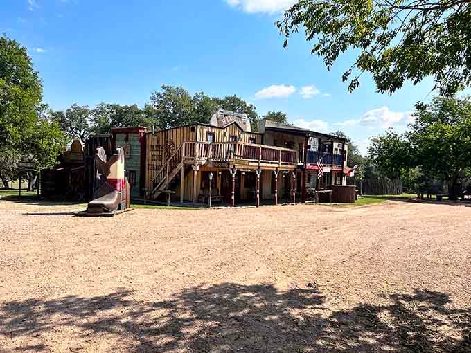 These authentic wooden buildings under shady oaks create the perfect Old West town you've been dreaming about.