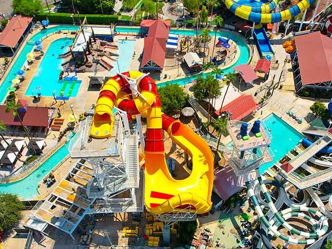 From above, this aquatic playground looks like a giant board game where everyone wins and nobody stays dry.