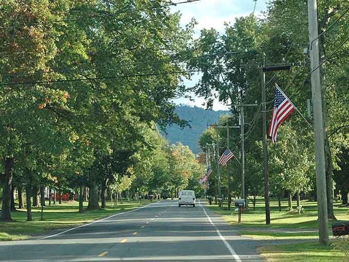 Tree-lined streets and American flags create a Norman Rockwell scene that's absolutely real and wonderfully welcoming.