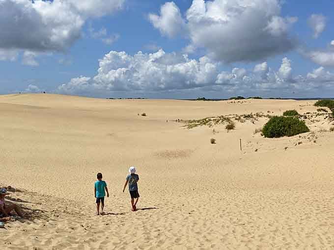 Those dramatic clouds hovering over golden dunes create a scene straight out of Lawrence of Arabia, minus the camels.