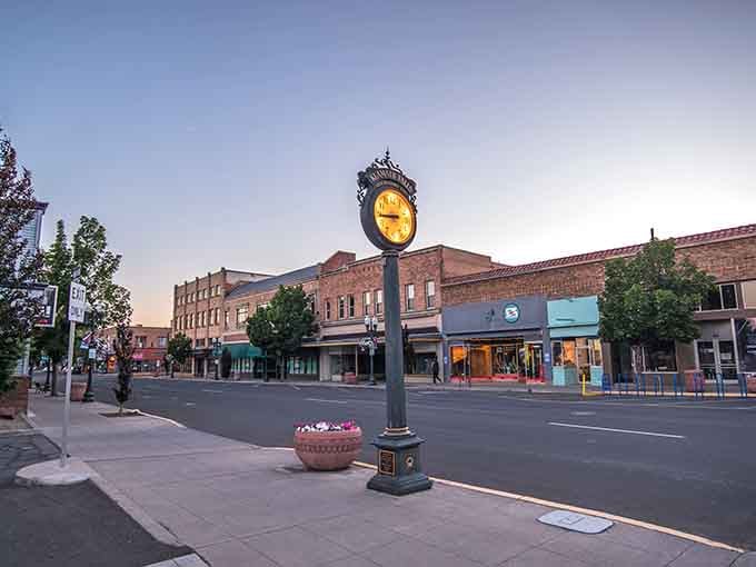 That vintage clock tower standing watch over downtown brings Main Street America vibes that never go out of style.