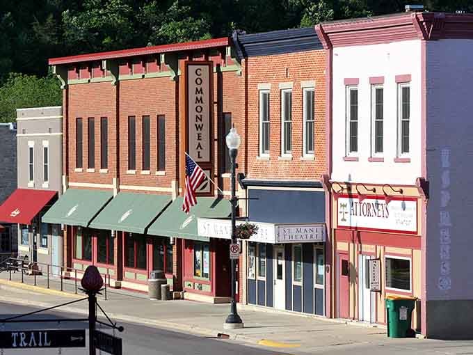The St. Mane Theatre sign reminds you that small towns still treasure live entertainment and community gathering spots.